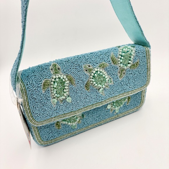 Bags | Beaded Turtle Bag Clutch Purse Shoulder Bag Turquoise Blue Green ...